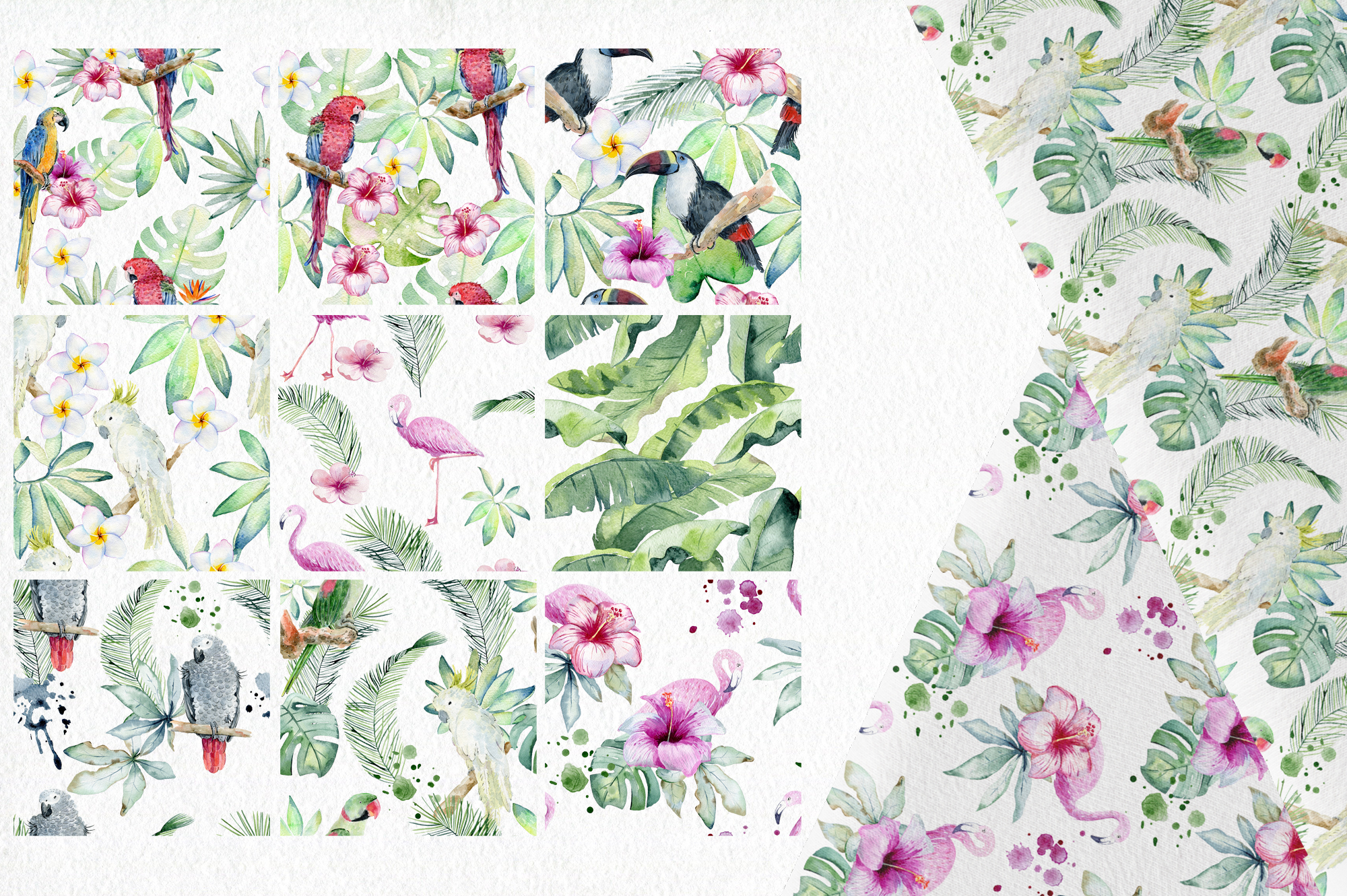 Tropical summer. Watercolor set.