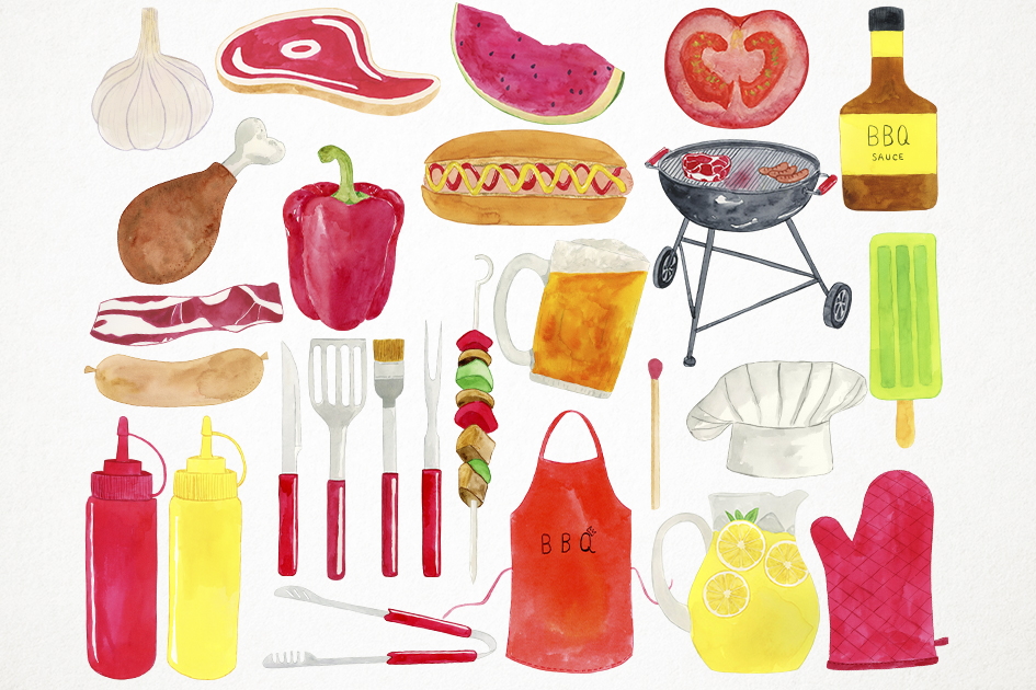 Watercolor BBQ Clipart, BBQ Clip Art, Barbecue Clip Art (100738 ...