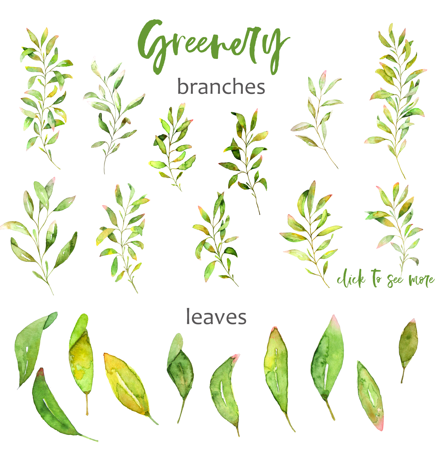 Greenery Collection. Watercolor set (83833) | Illustrations | Design ...