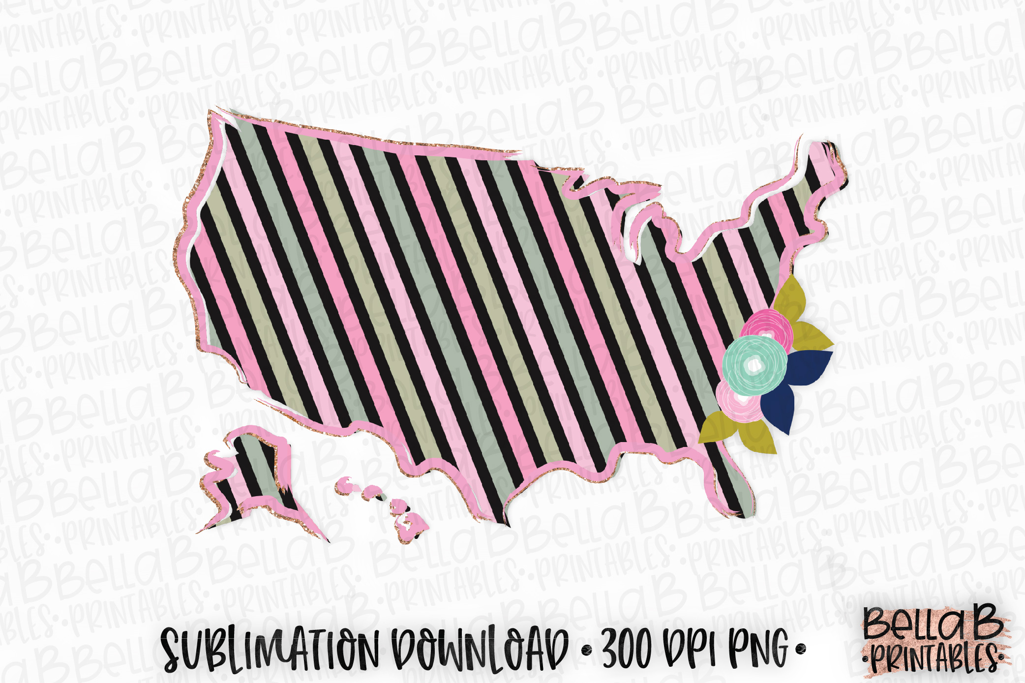 USA Map Sublimation Design, Floral USA Sublimation