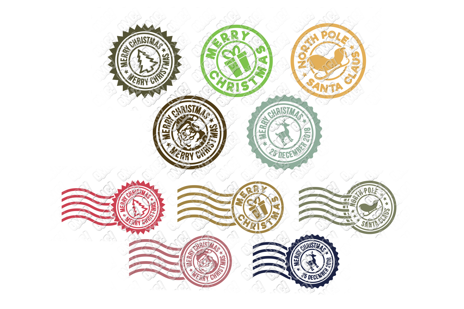 Christmas Stamps SVG Postage Seal in SVG, DXF, PNG, EPS, JPG
