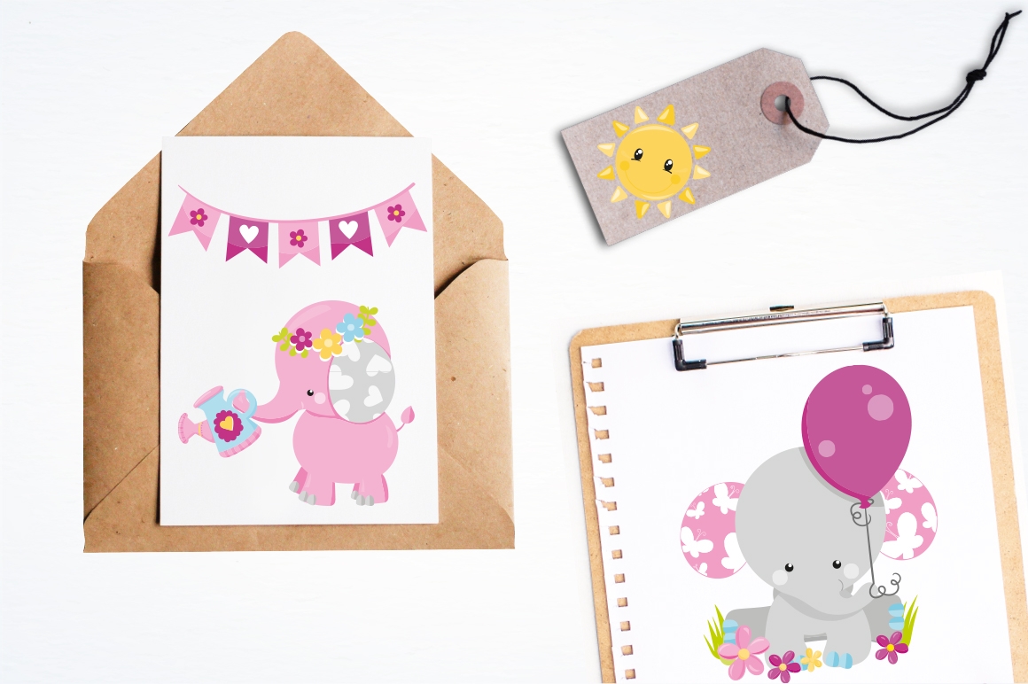 Spring Elephants graphics and illustrations, vector