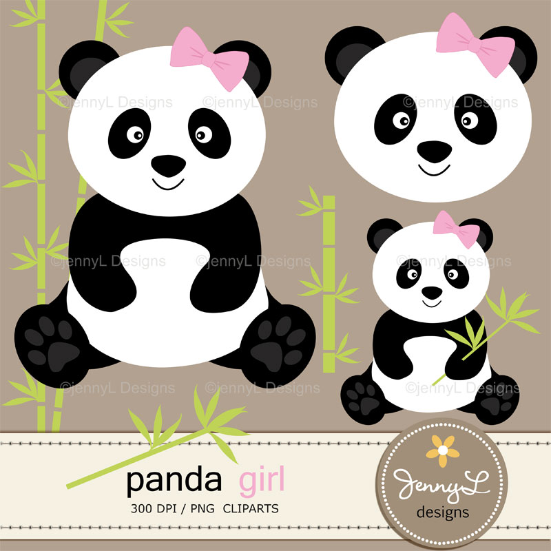 Panda Bear Girl Digital Papers and panda Clipart, Bamboo