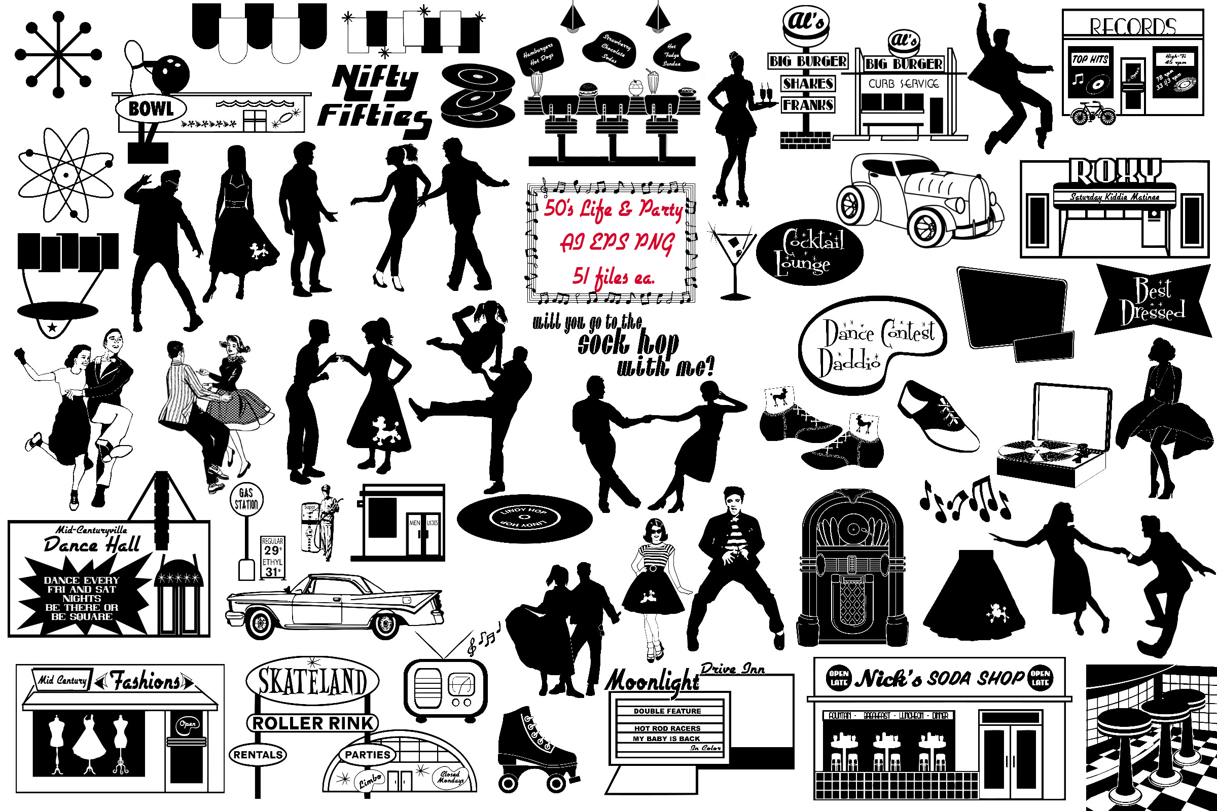Retro 1950s Life and Party Vector AI EPS PNG