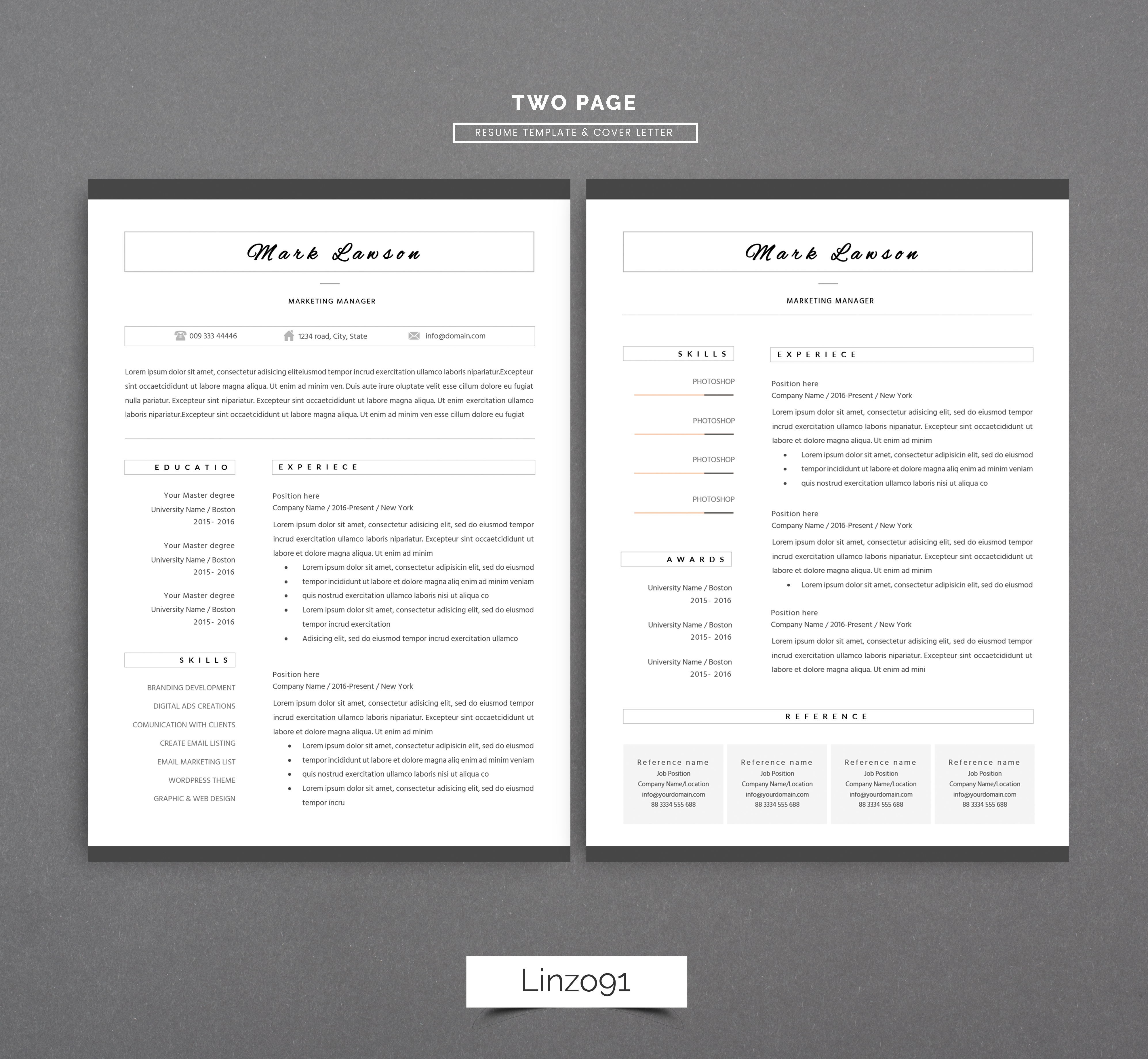 Cv Format 2Pages Professional 2 Page Resume Cv Template Design Vector 