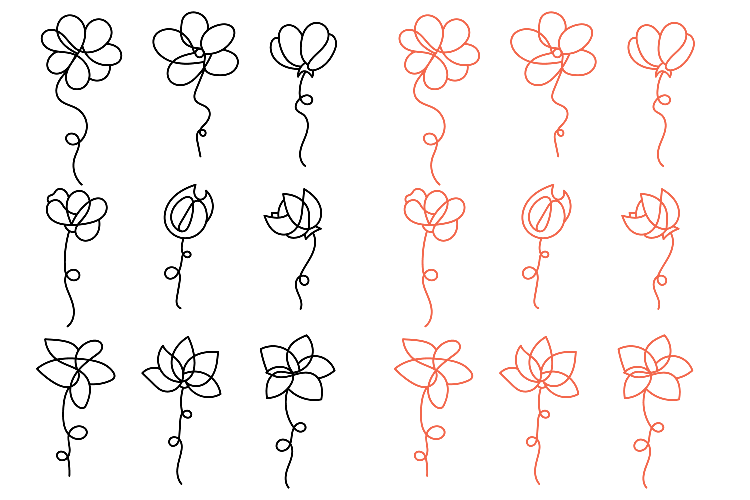 Foil Quill Line Art Flower Decorations