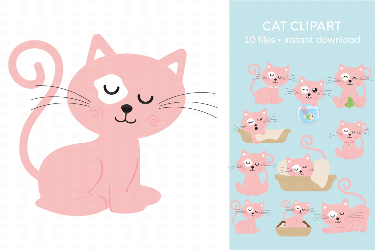 Cat clipart, cat clip art printable, cute pink cat clip art (254571 ...