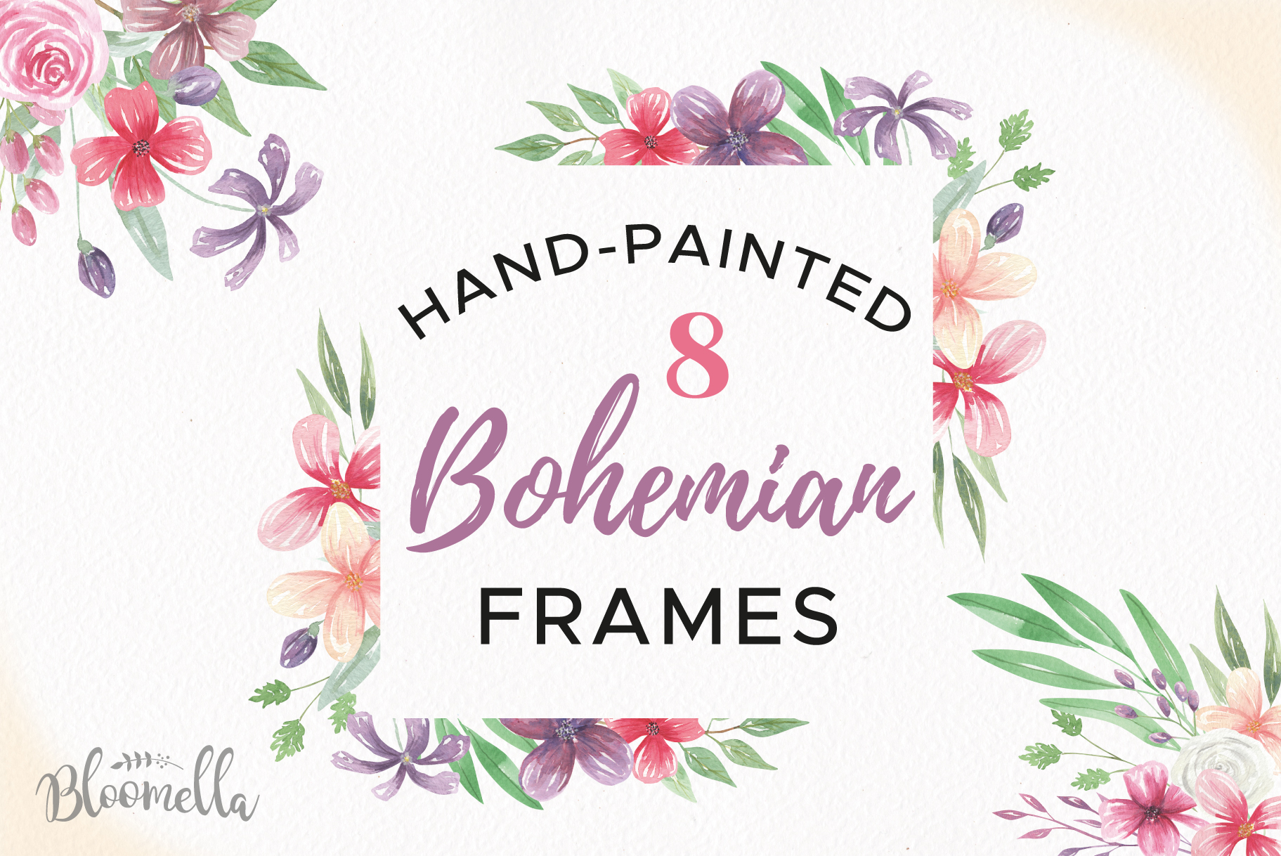 Bohemian Watercolor Clipart Frames Border Flowers Boho Pink Purple ...