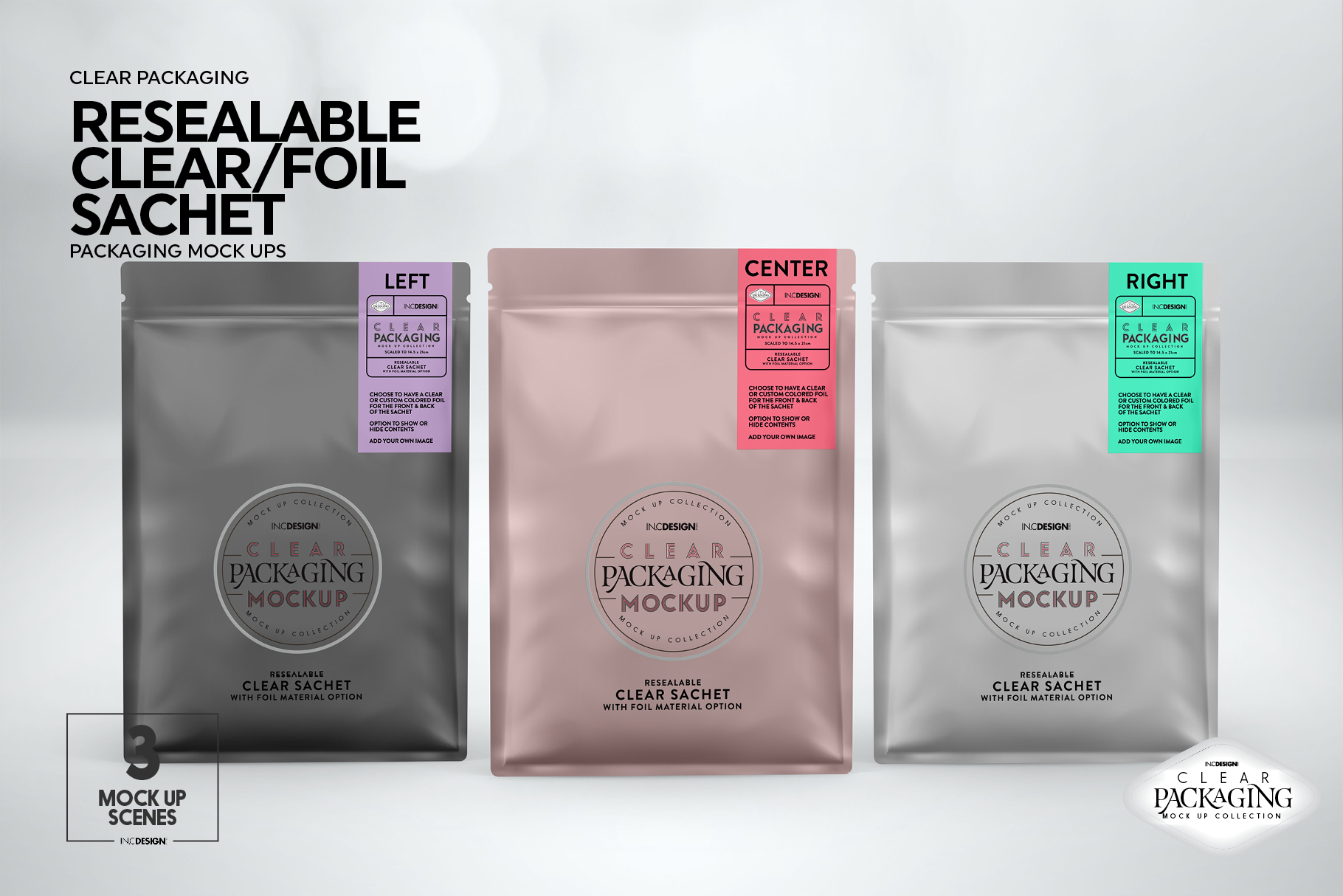 Clear Foil Sachet Packaging Mockup (161940) | Branding | Design Bundles