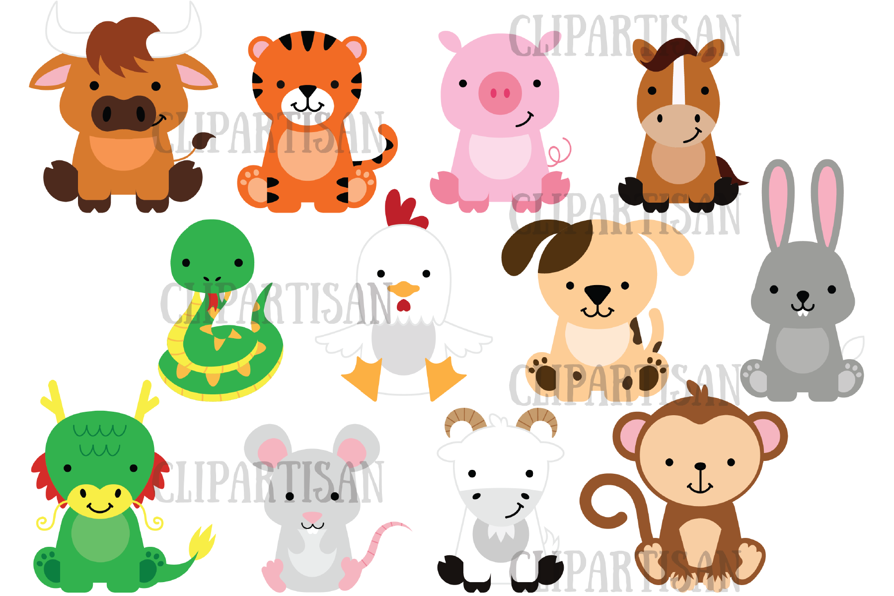 Chinese Zodiac Animals Clipart | Chinese New Year Clip Art (442942 ...