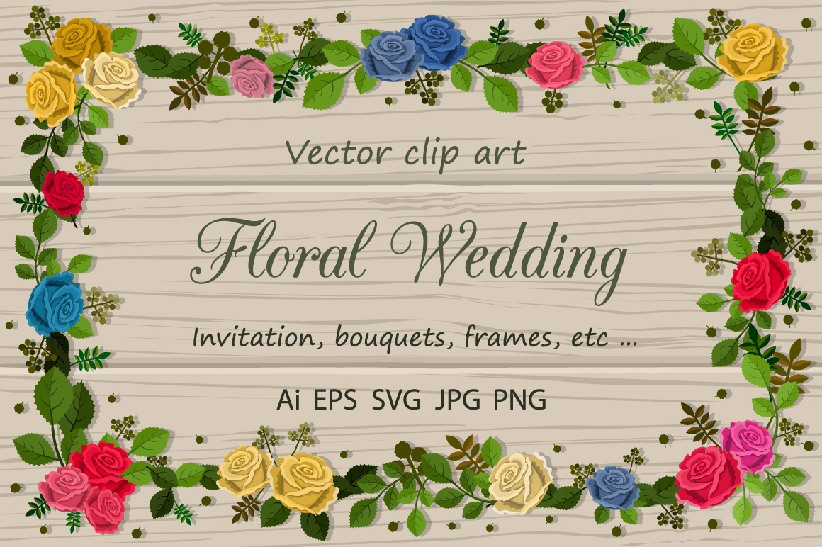Floral Wedding. Vector clip art (110005) | Illustrations | Design Bundles