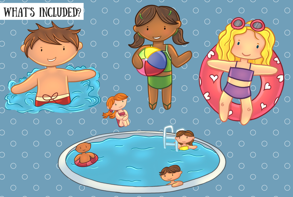 Pool Party Summer Fun Clip Art Collection (88945) | Illustrations ...