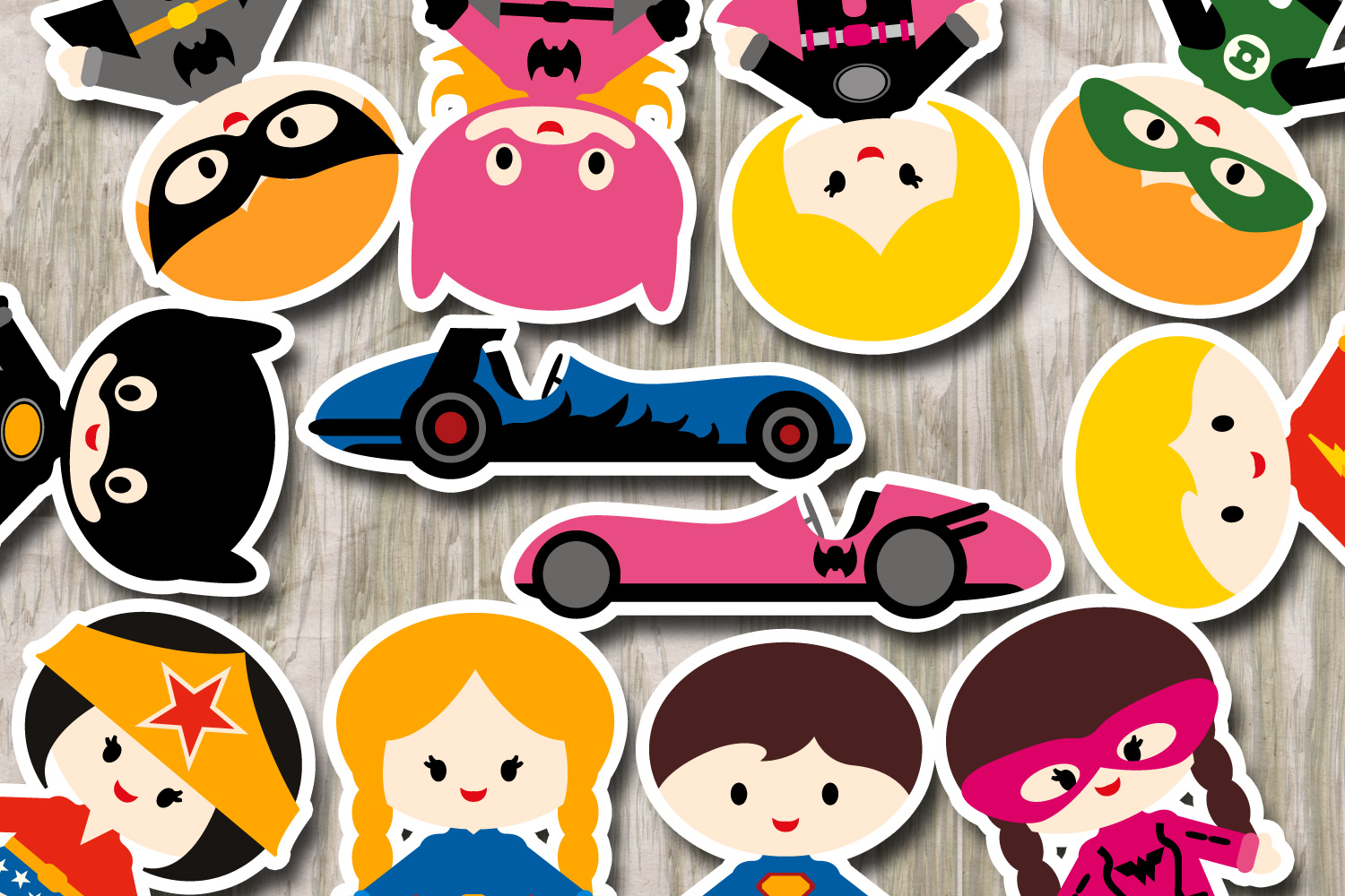 Superhero and transportation graphic illustrations