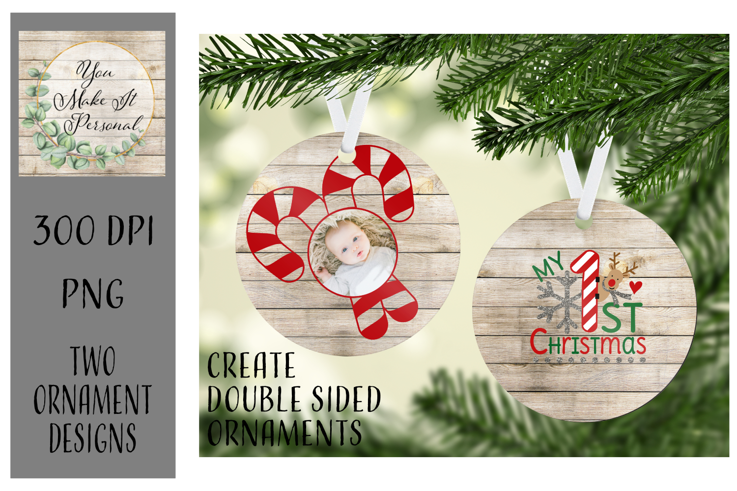 Sublimation Ornament Template 1st Christmas Add Photos