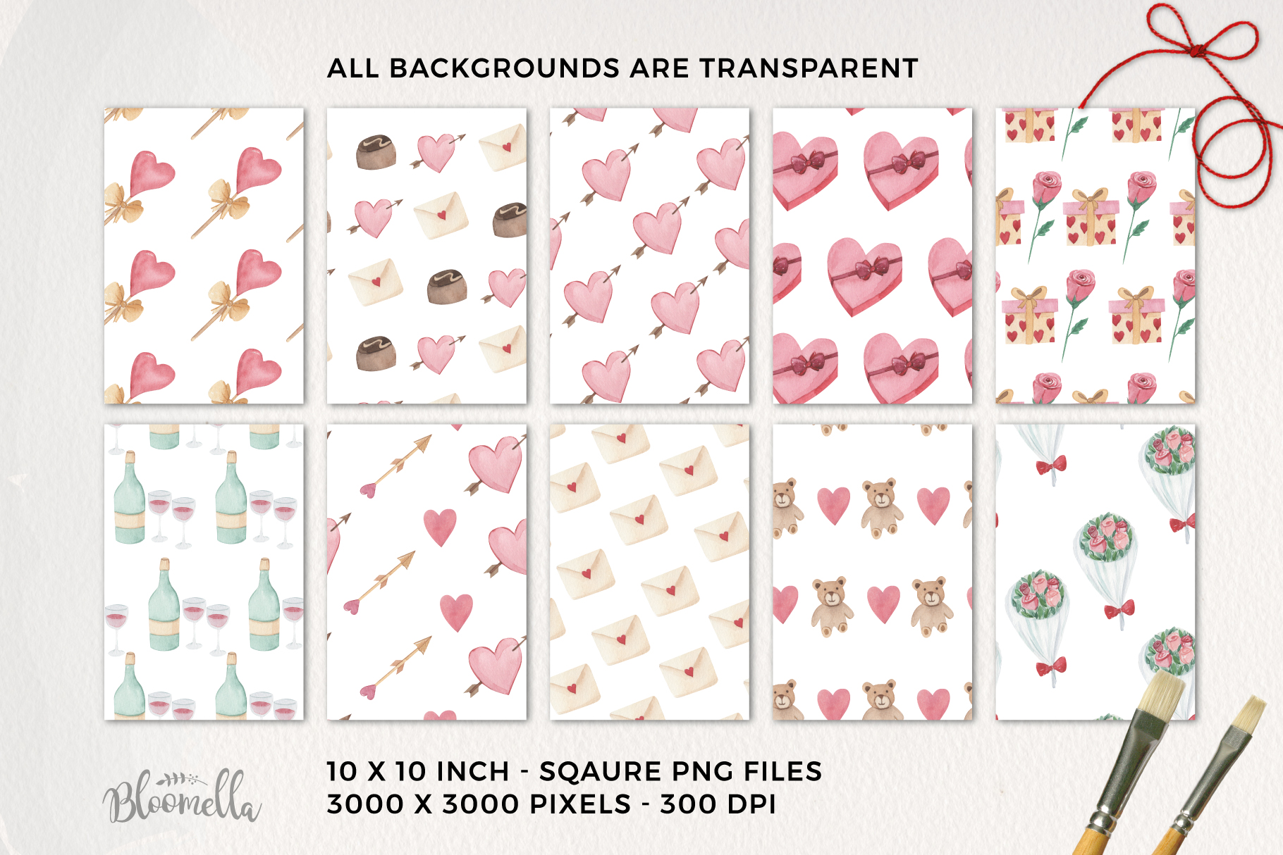 10 Seamless Valentines Patterns Digital Paper Watercolors