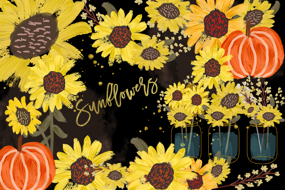 Sunflower Pumpkin Clip Art Set