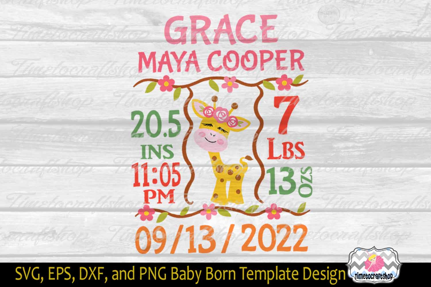 SVG, Dxf, Png & Eps Baby Birth Announcement Template