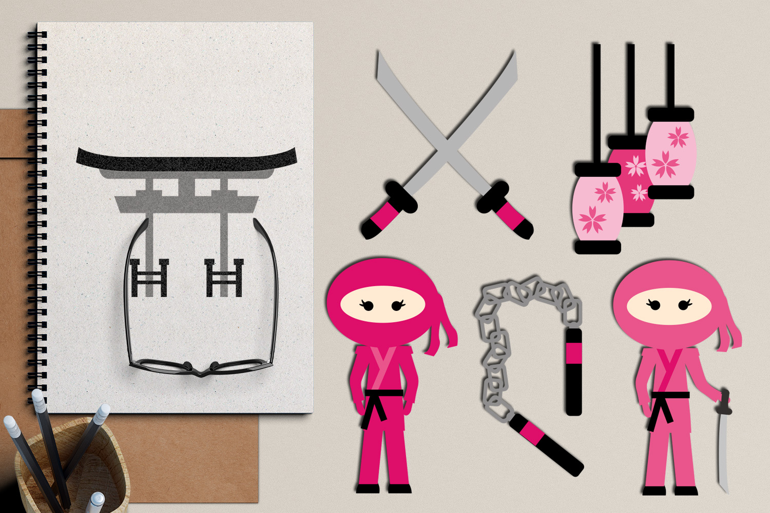 Ninja Girls Pink (75282) | Illustrations | Design Bundles