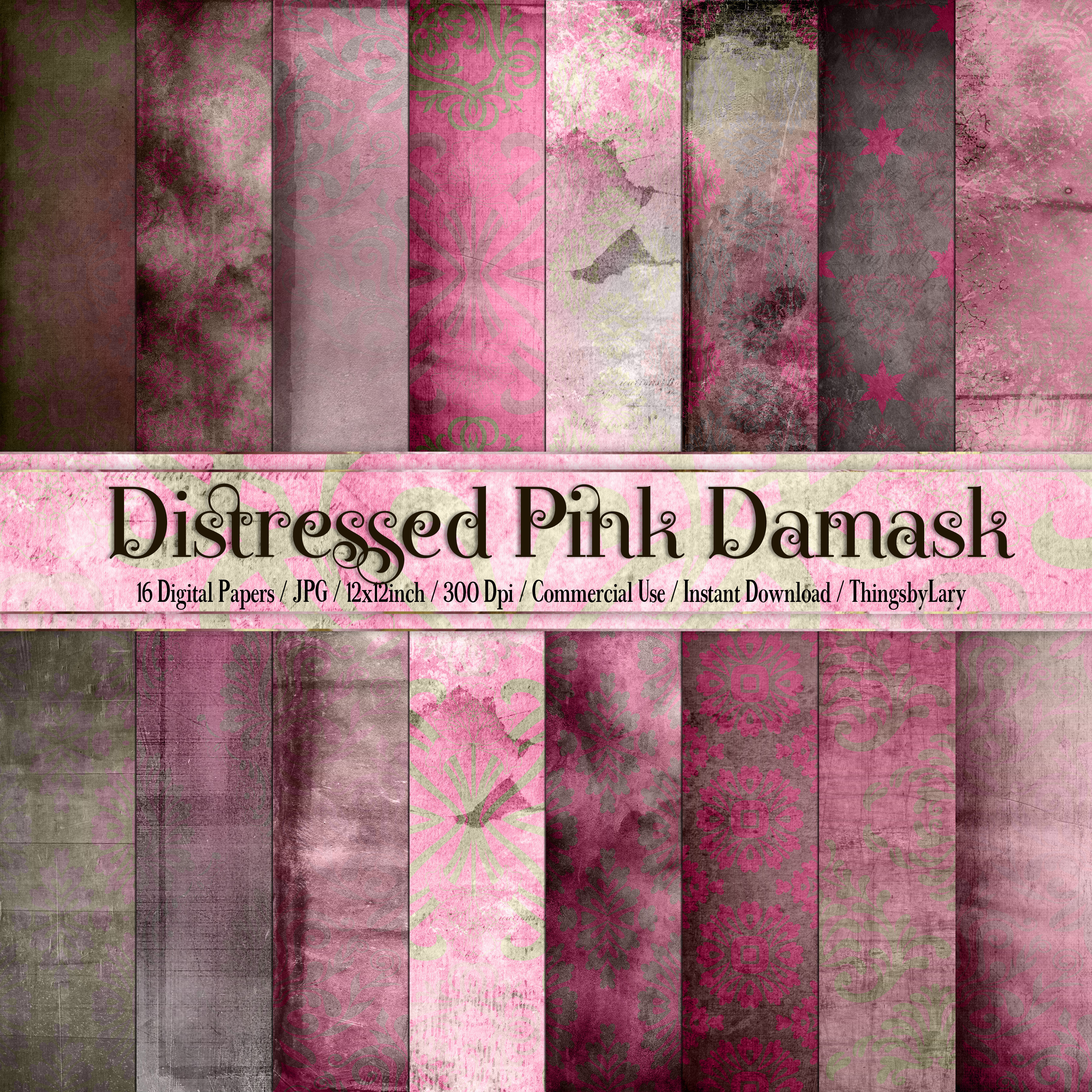 16 Distressed Pink Damask Grunge Texture Papers (99474) | Patterns ...
