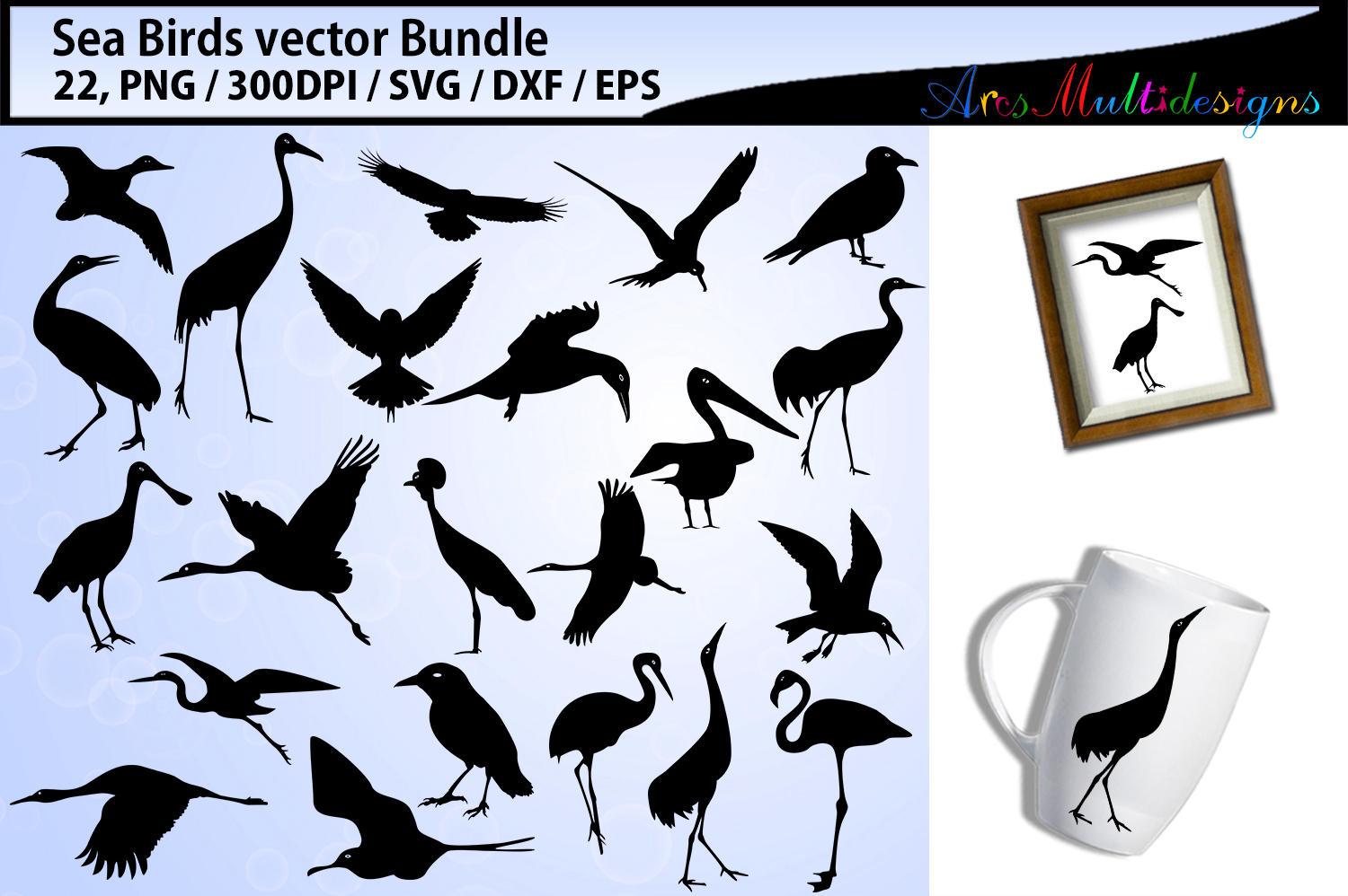 Sea birds svg silhouette bundle - Eps, Svg, Dxf, Png