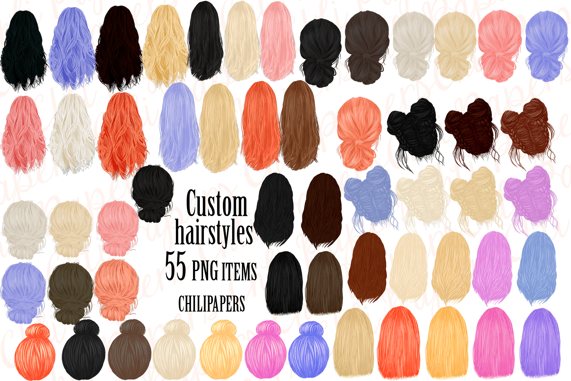 Custom Hairstyles Clipart,Hair clipart, Womans Hair Clipart