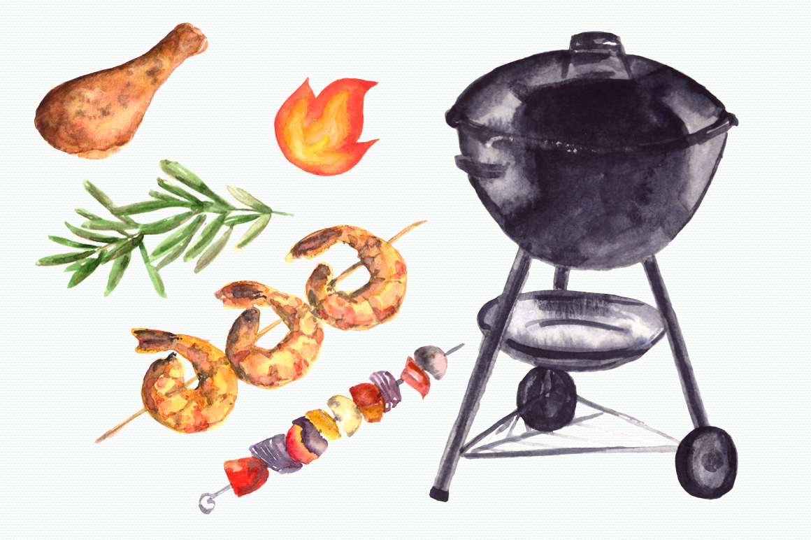 Watercolor BBQ Clip Art Set (79304) | Illustrations | Design Bundles