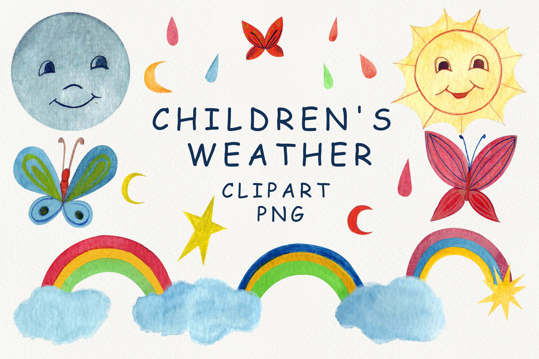 Children's weather clipart (405847) | Illustrations | Design Bundles