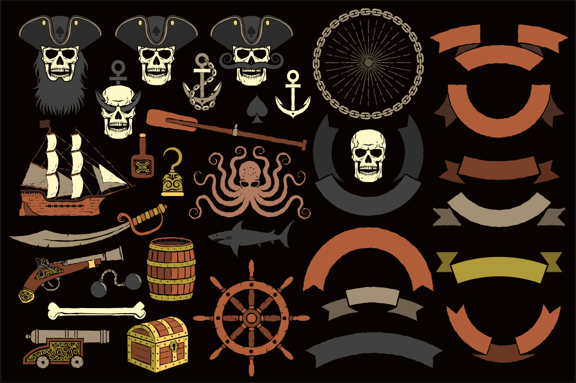 Pirate logos set with grunge