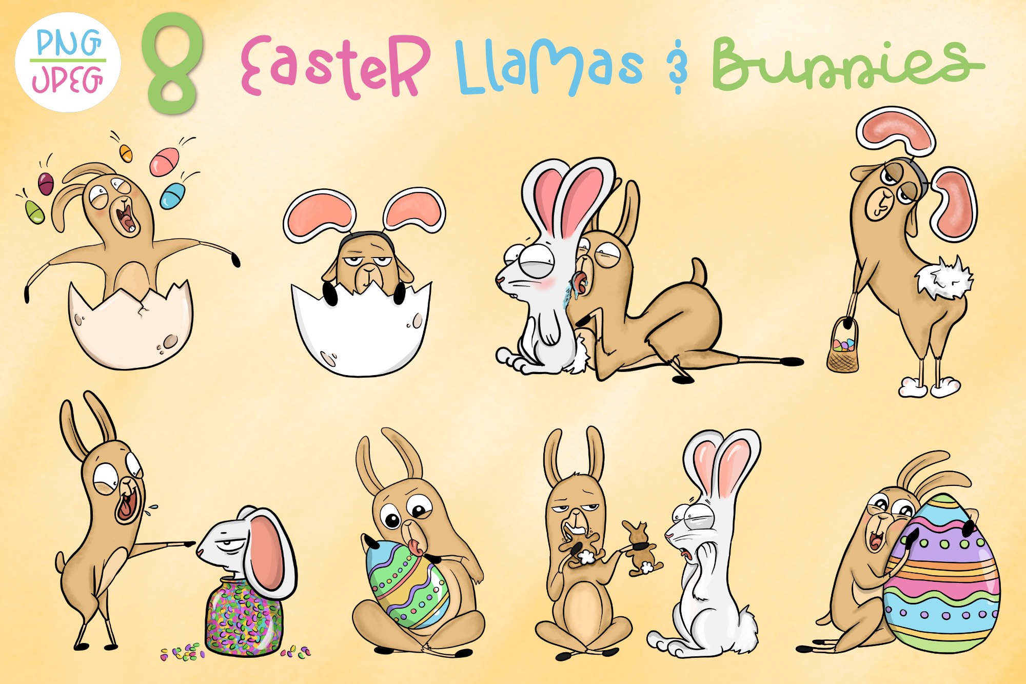 Easter Llamas| Cute Easter Llama and Bunny PNG Clipart (223441 ...