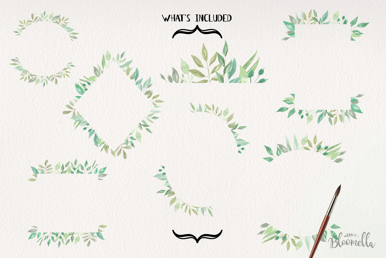 Leaves Watercolor Frames Borders Set Green Foliage Leaf