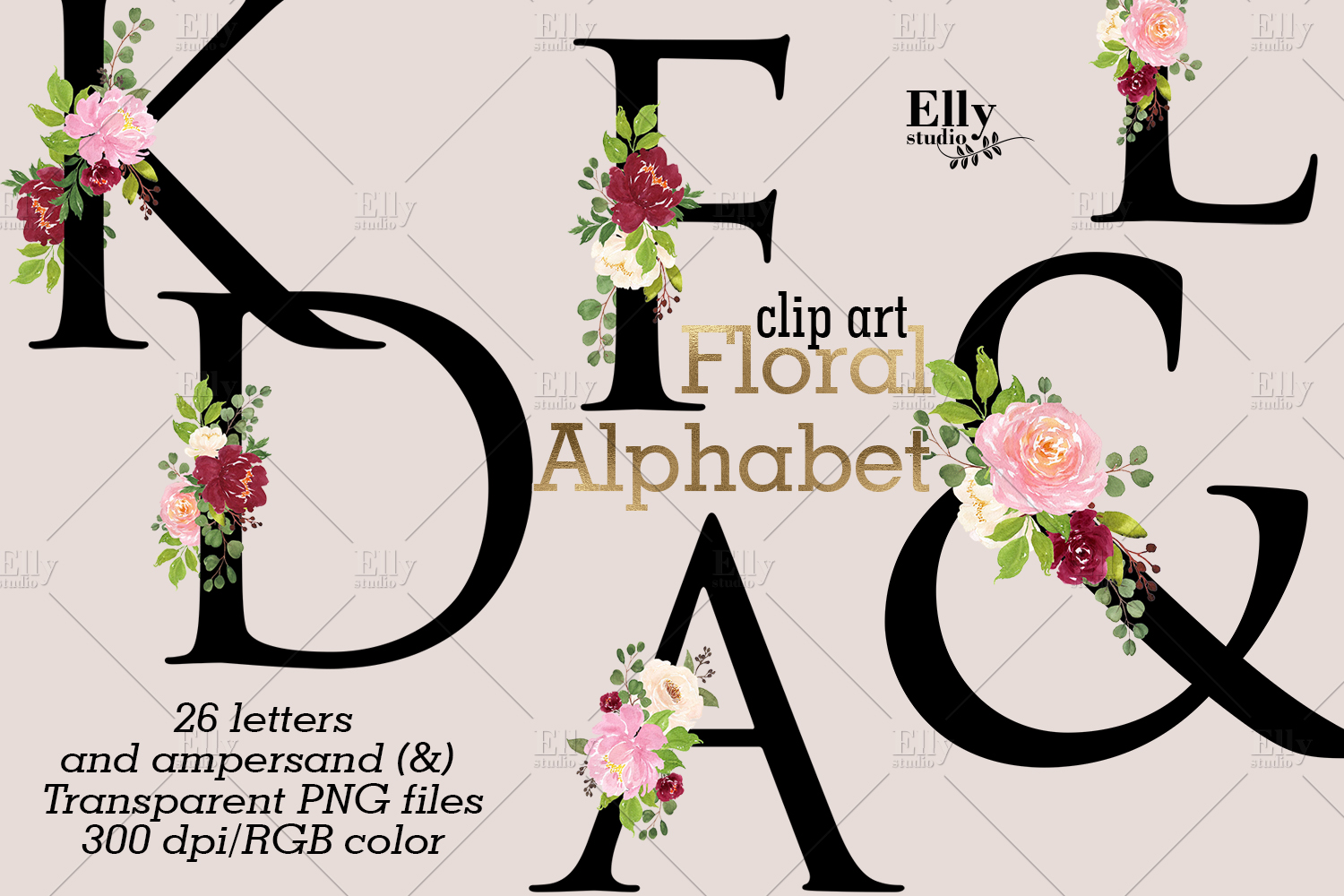 Black Floral Alphabet Clip Art (85849) | Decorations | Design Bundles