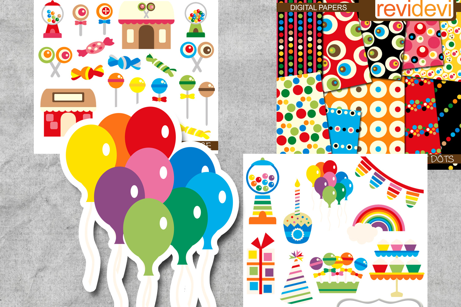 Rainbow party clip art illustrations bundle (81300) | Illustrations ...