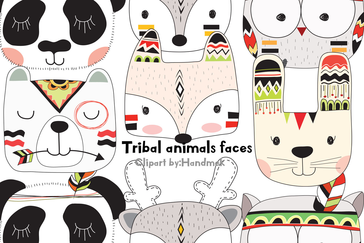 Tribal animals faces clipart (80349) | Illustrations | Design Bundles