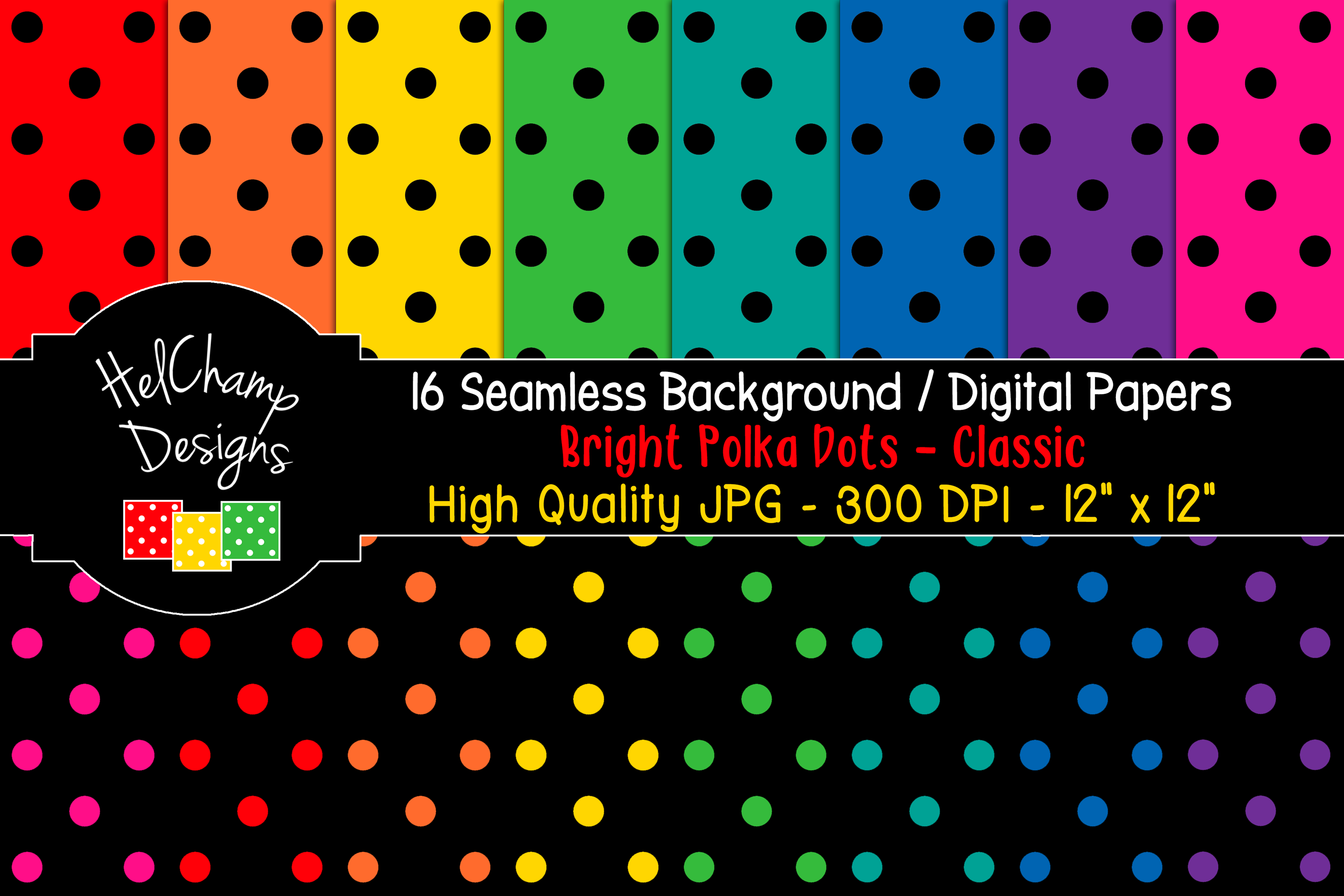 16 seamless Digital Papers - Bright Polka Dots Classic HC024 (483654 ...
