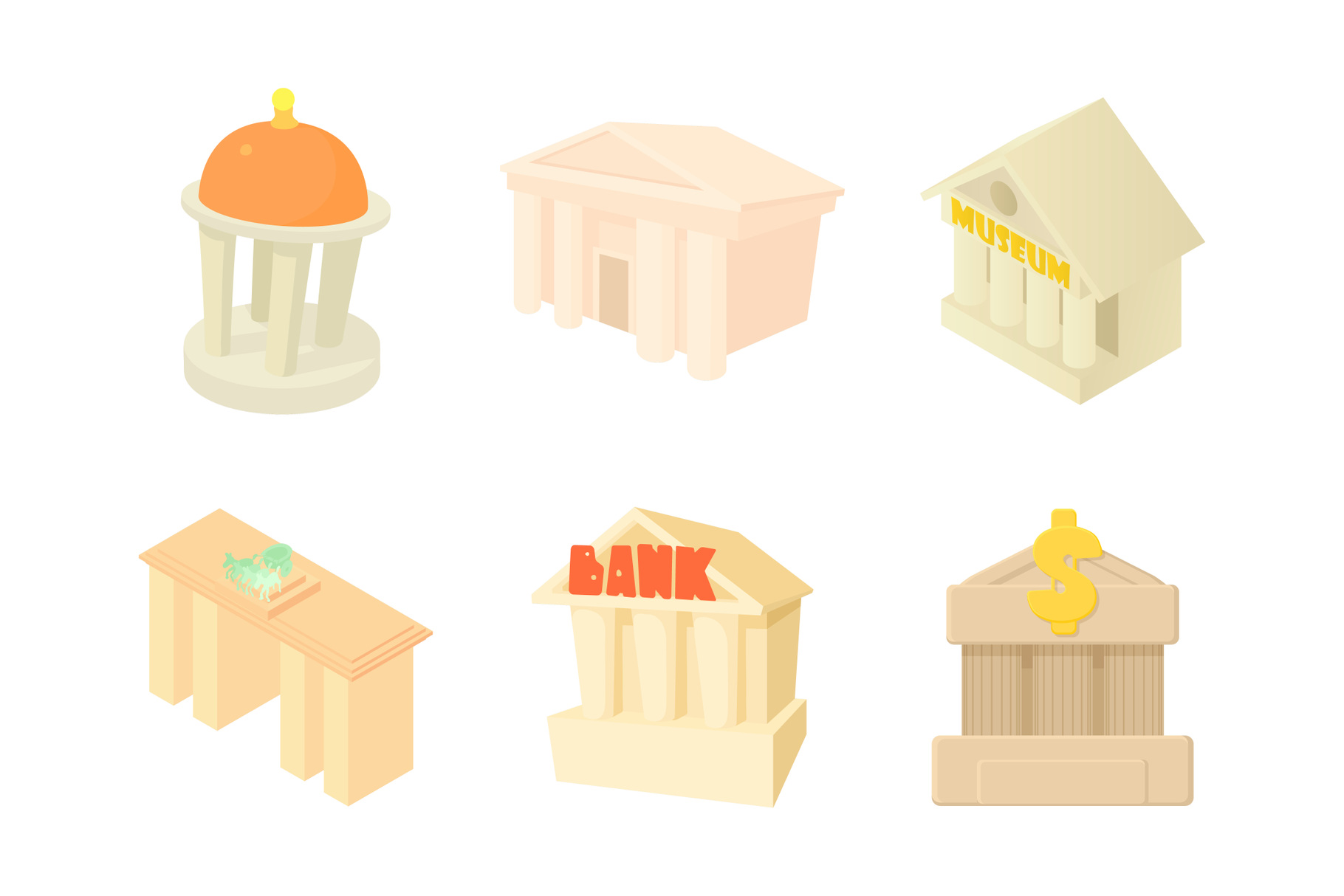 Column building icon set, cartoon style