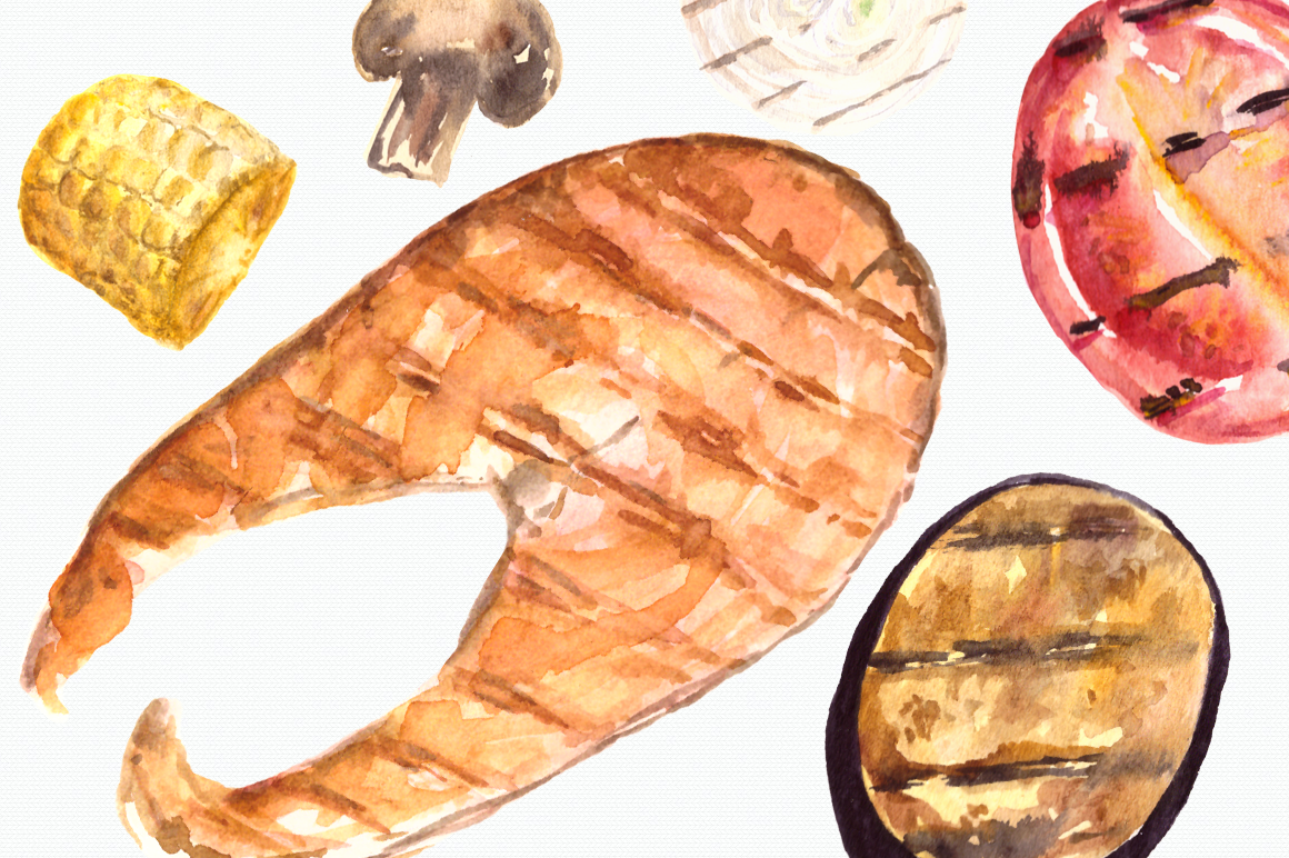 Watercolor BBQ Clip Art Set (79304) | Illustrations | Design Bundles