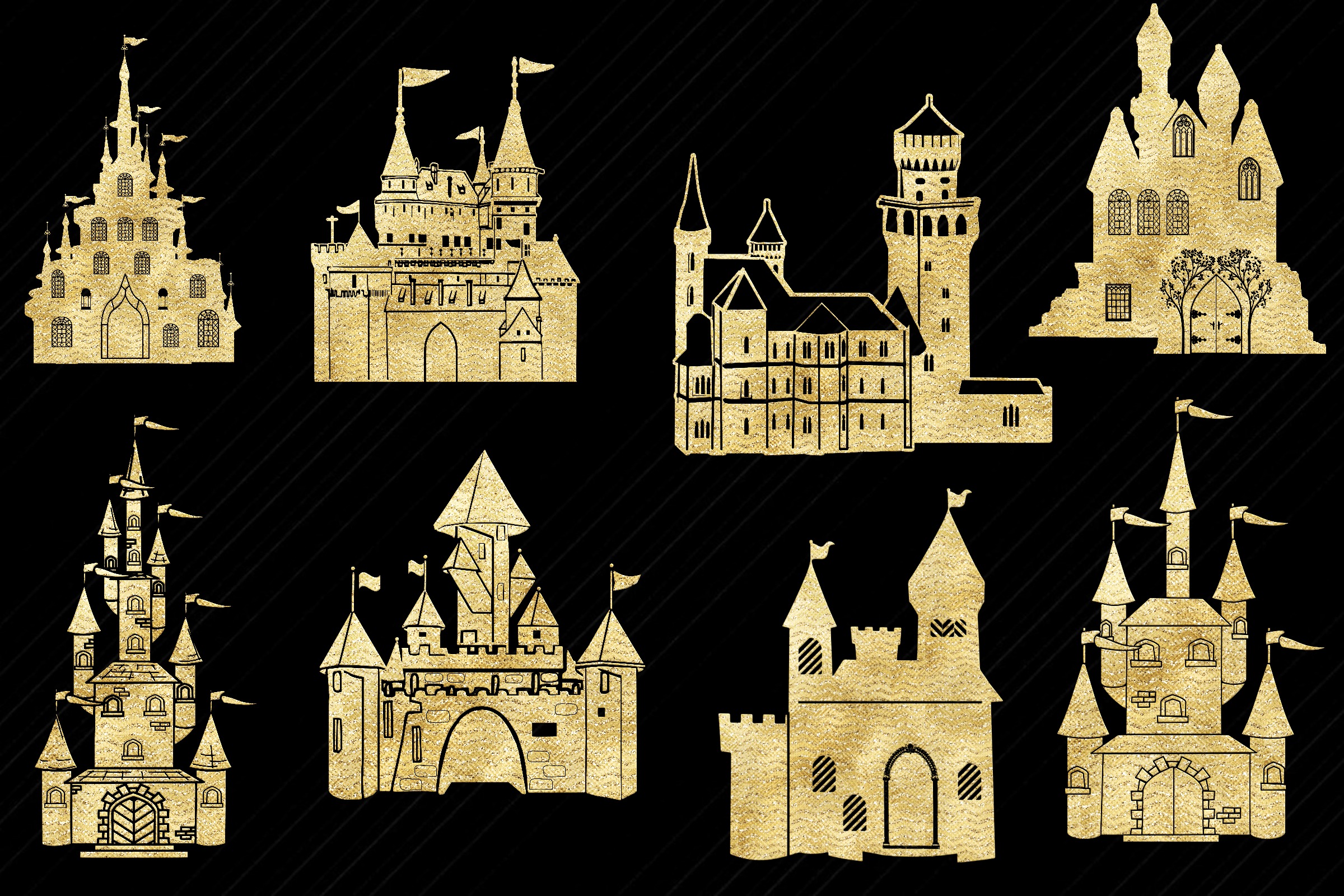 Gold Foil Castle Clip Art (160339) | Illustrations | Design Bundles