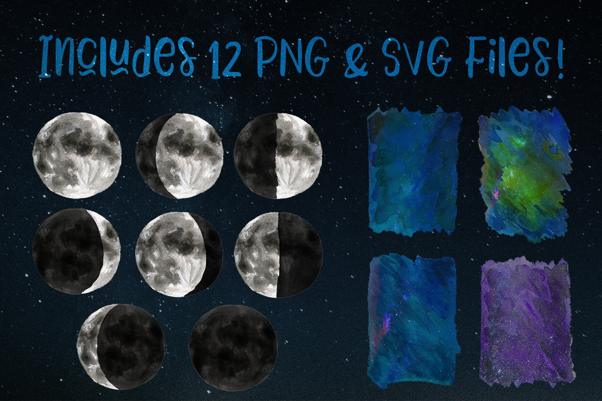 Watercolor & Vector Moon Phases Clip Art