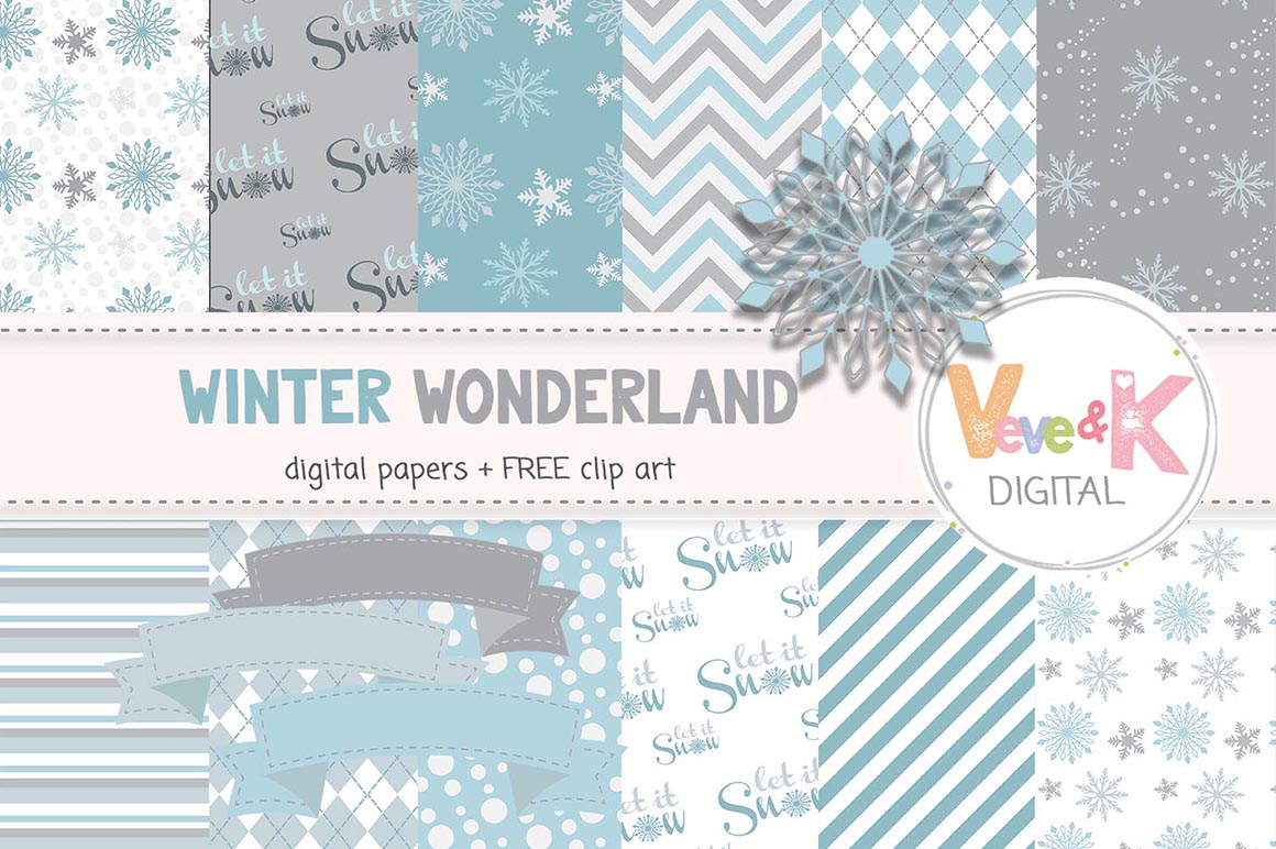 Snowflakes Clip Art, Snowflake Digital Papers, Winter Wonderland ...