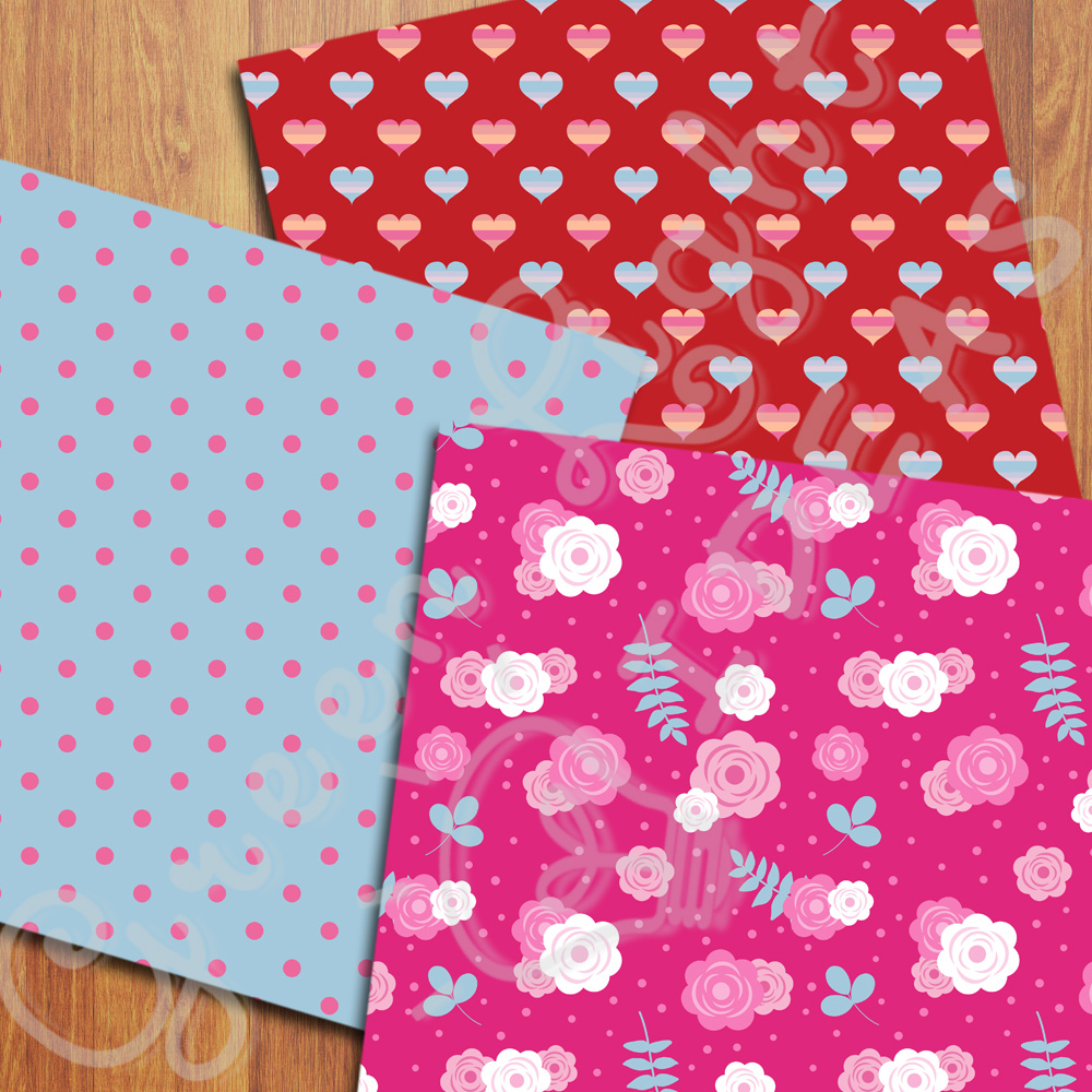 Valentine's Day Clipart Set and Digital Papers (52243) | Illustrations ...