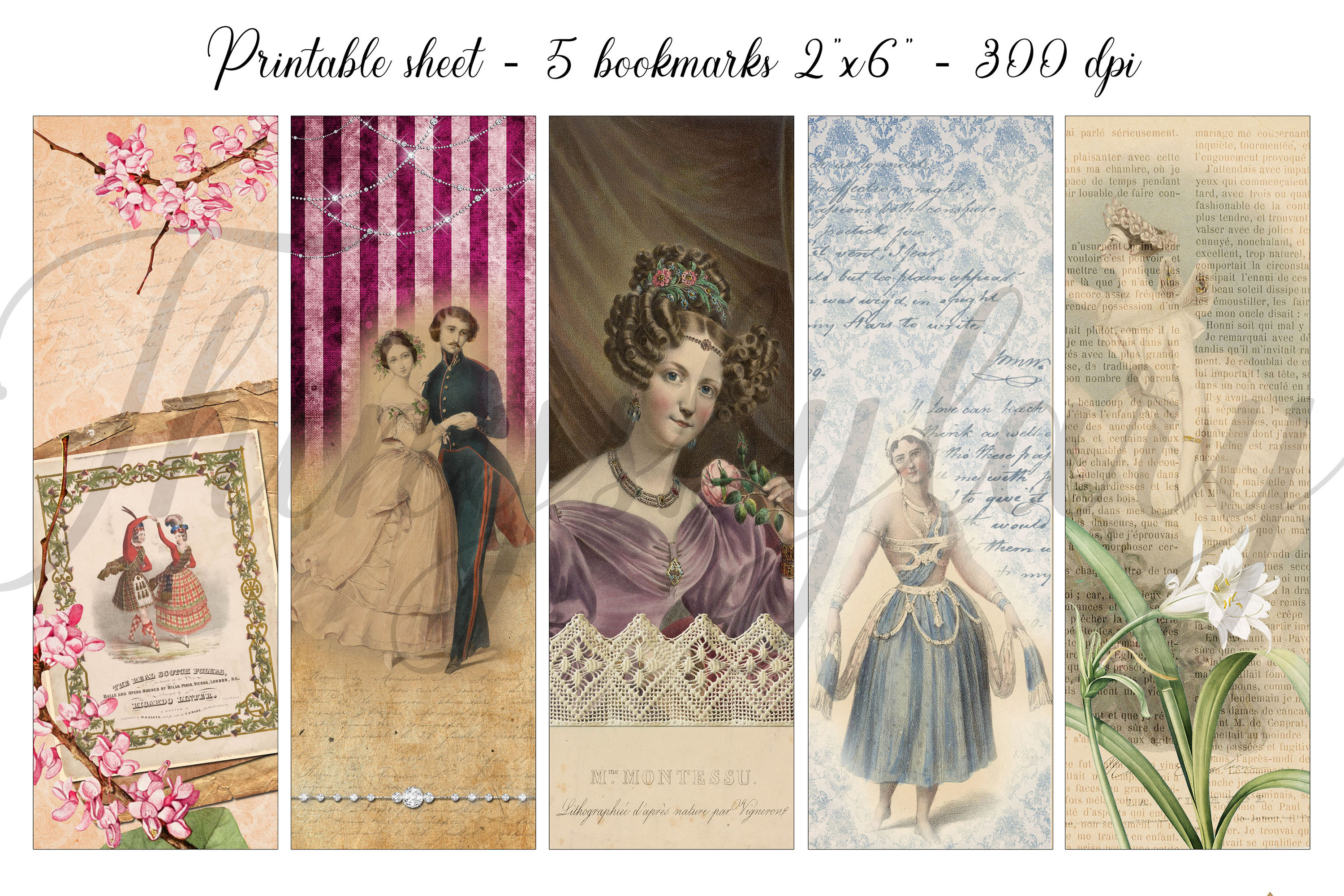 15 Vintage Ballerina Dancing Ephemera Bookmarks Printable