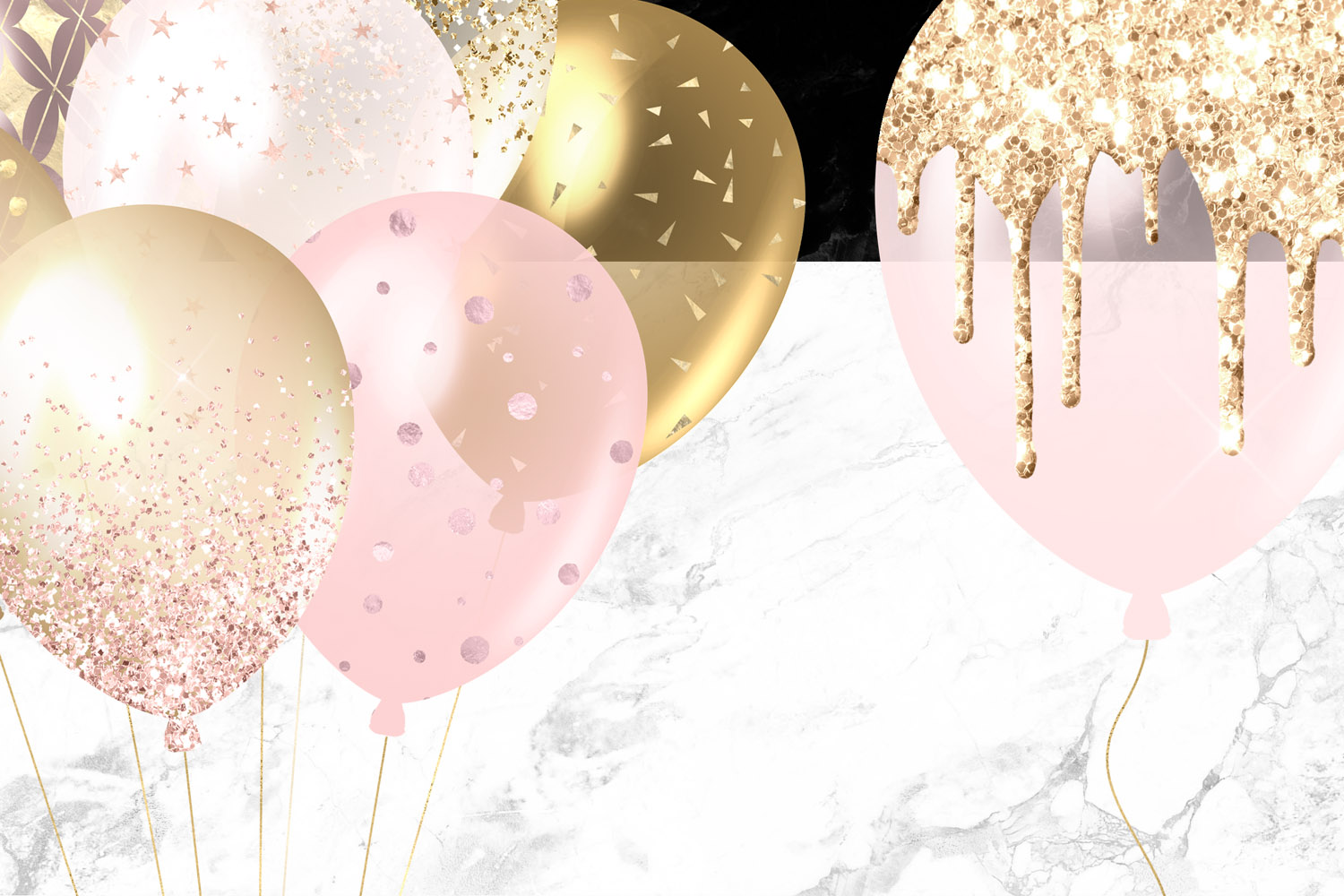 Blush Pink and Gold Balloons Clipart