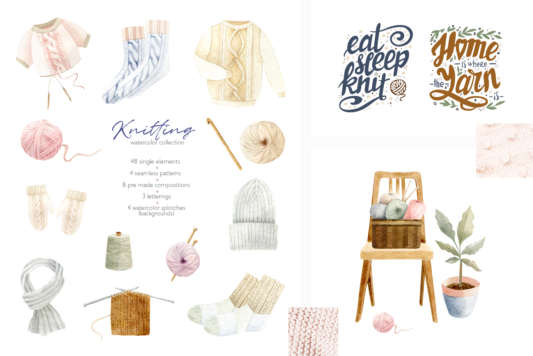 Knitting Watercolor Illustrations Collection