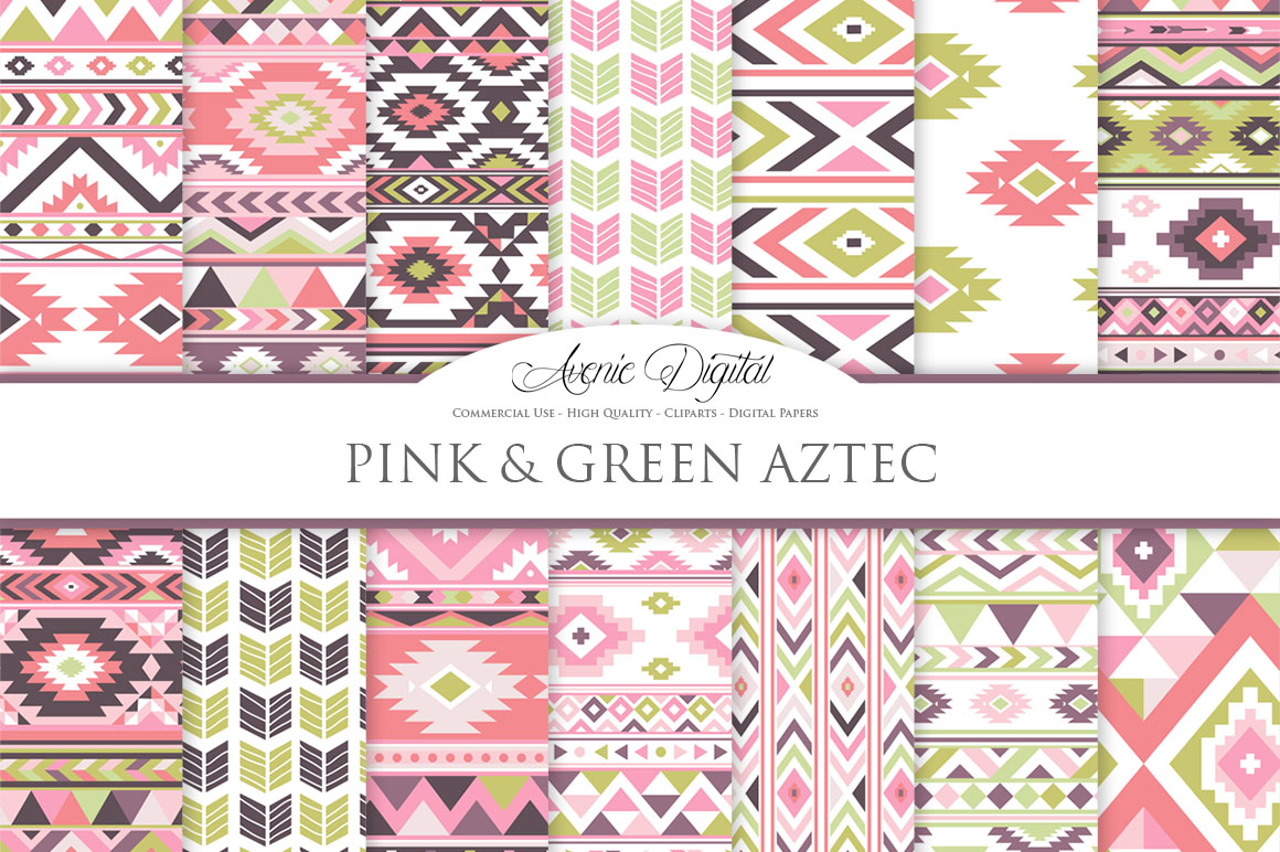 Pink and Green Boho Seamless Patterns