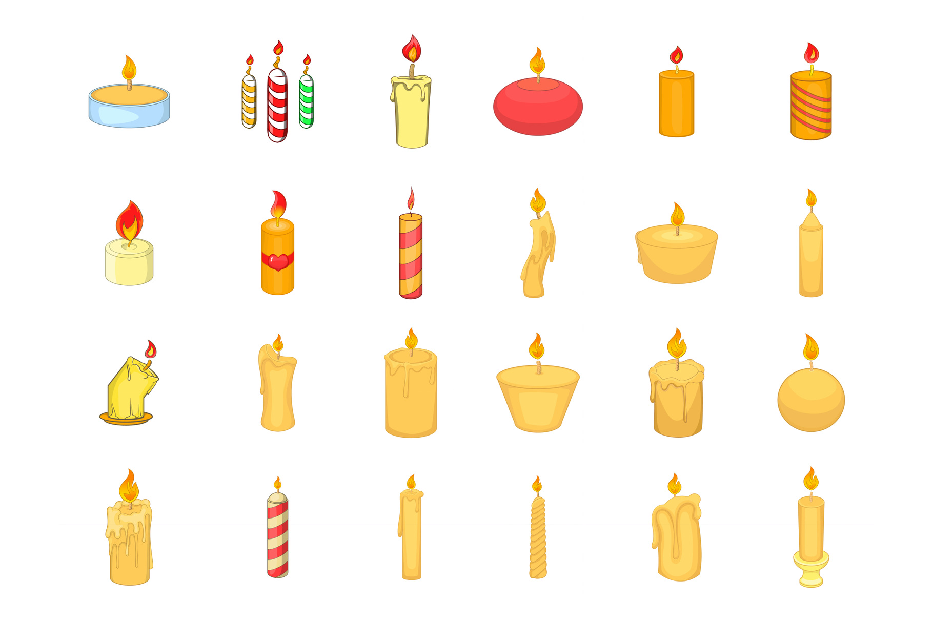 Candle icon set, cartoon style
