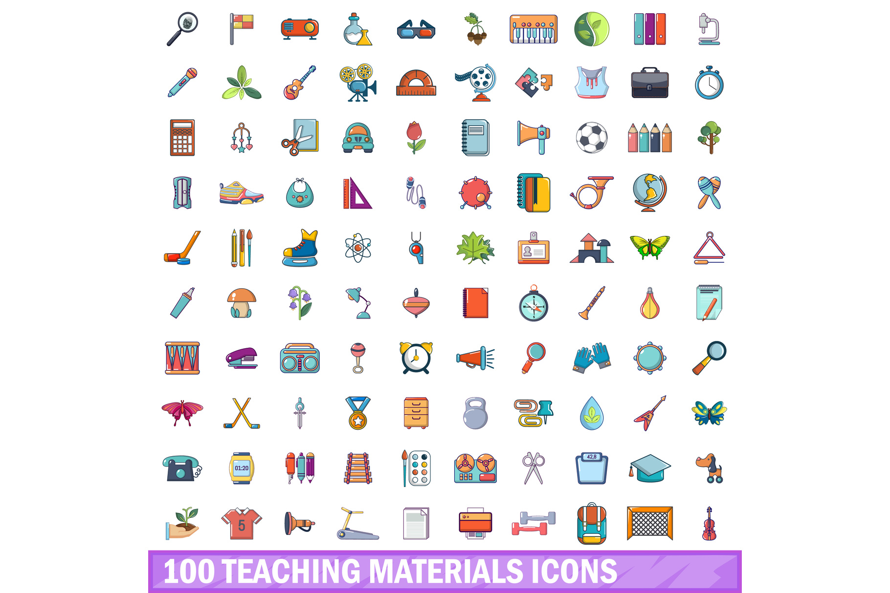100 teaching materials icons set, cartoon style (378039 ...