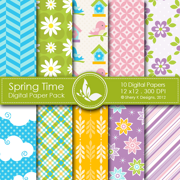 Spring Time Paper Pack - 10 printable Digital Scrapbooking papers - 12 ...