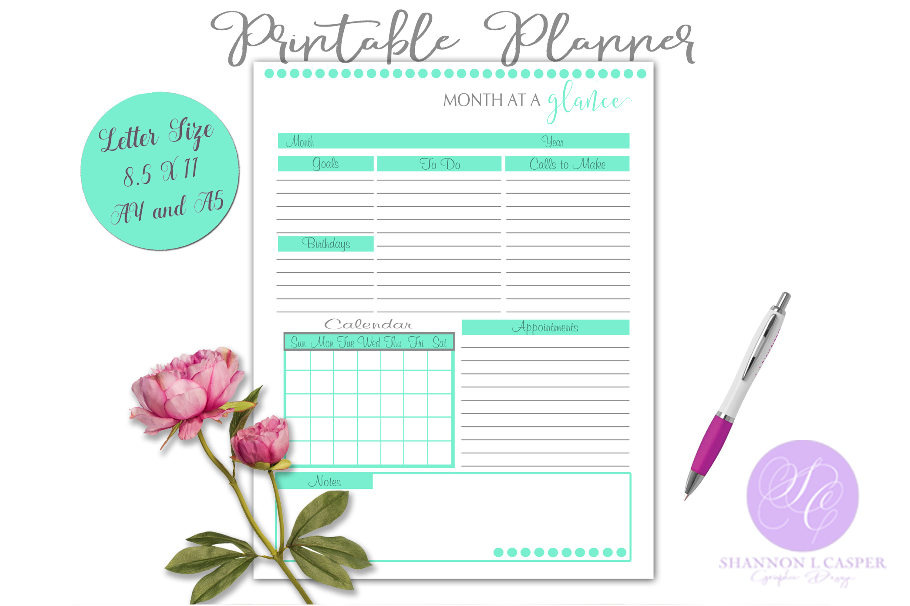 Printable Month at a Glance Page
