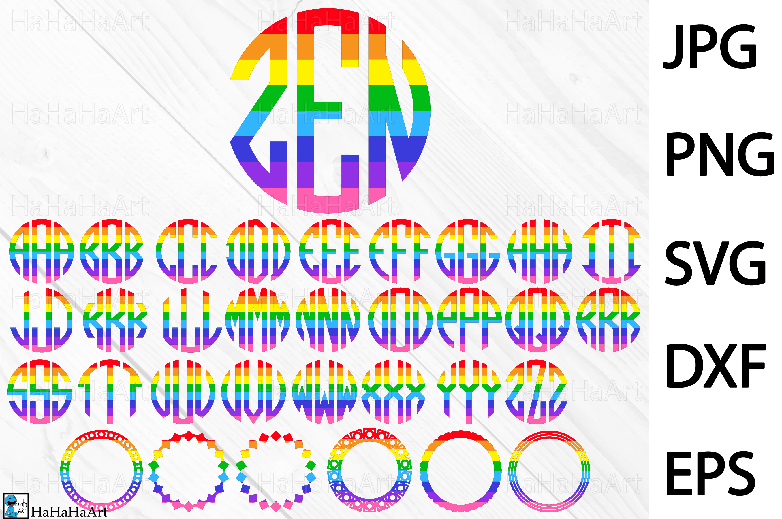 Rainbow Monogram Alphabet - Clip art / Cutting Files 197c