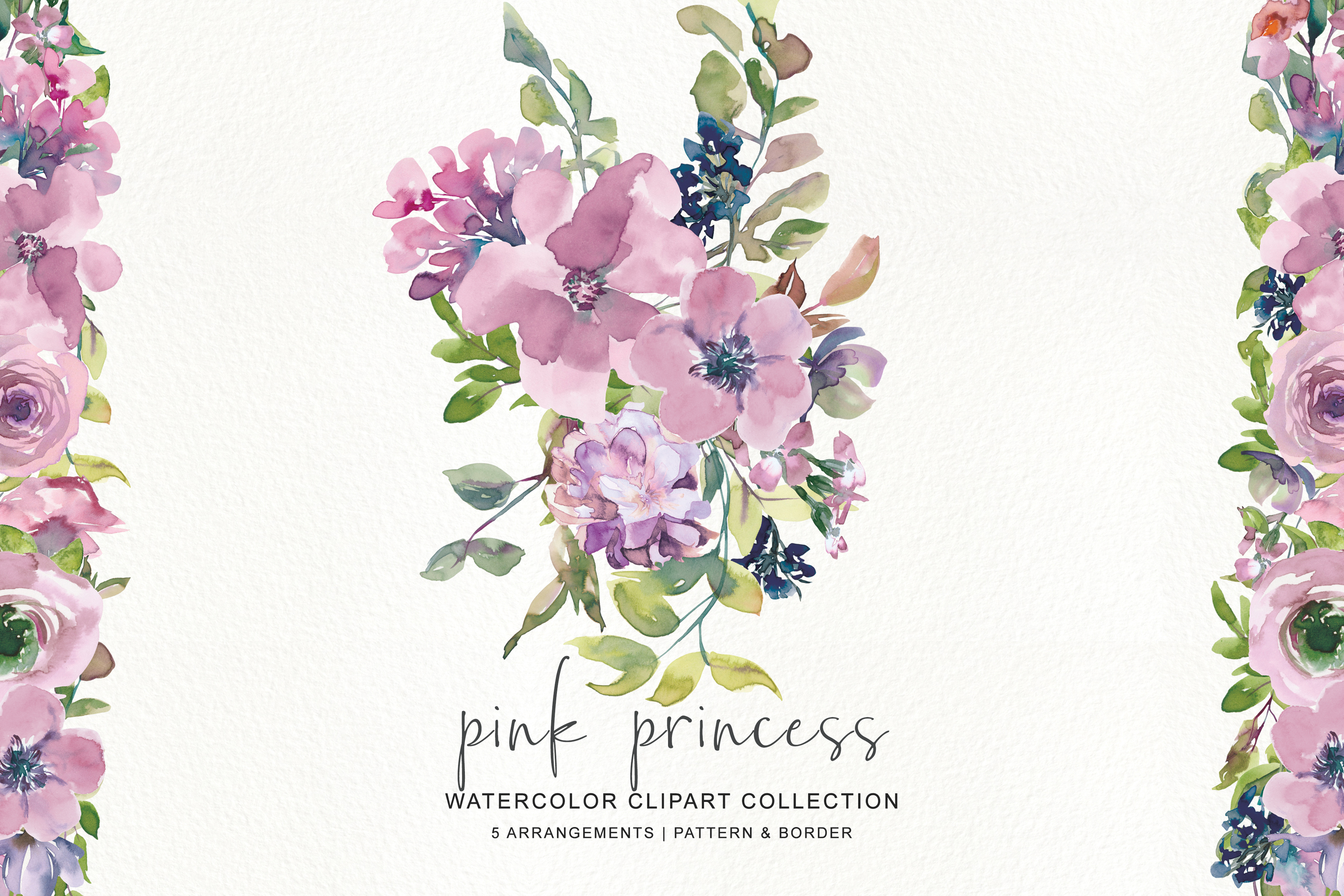 Watercolor Mauve Rose Clipart Pattern and Border